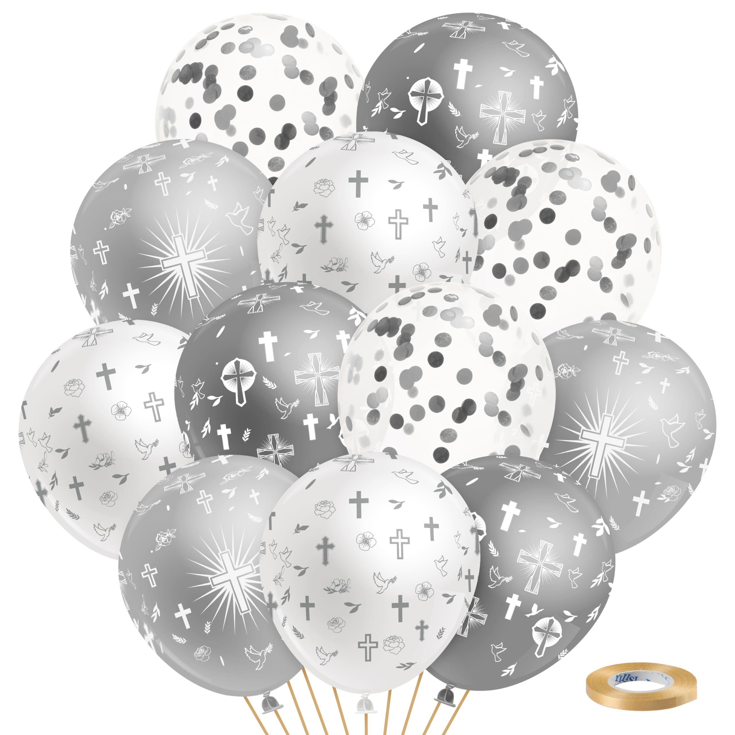 Amazon.com: WATINC 36Pcs God Bless Balloons Kit, White Sliver Baptism ...
