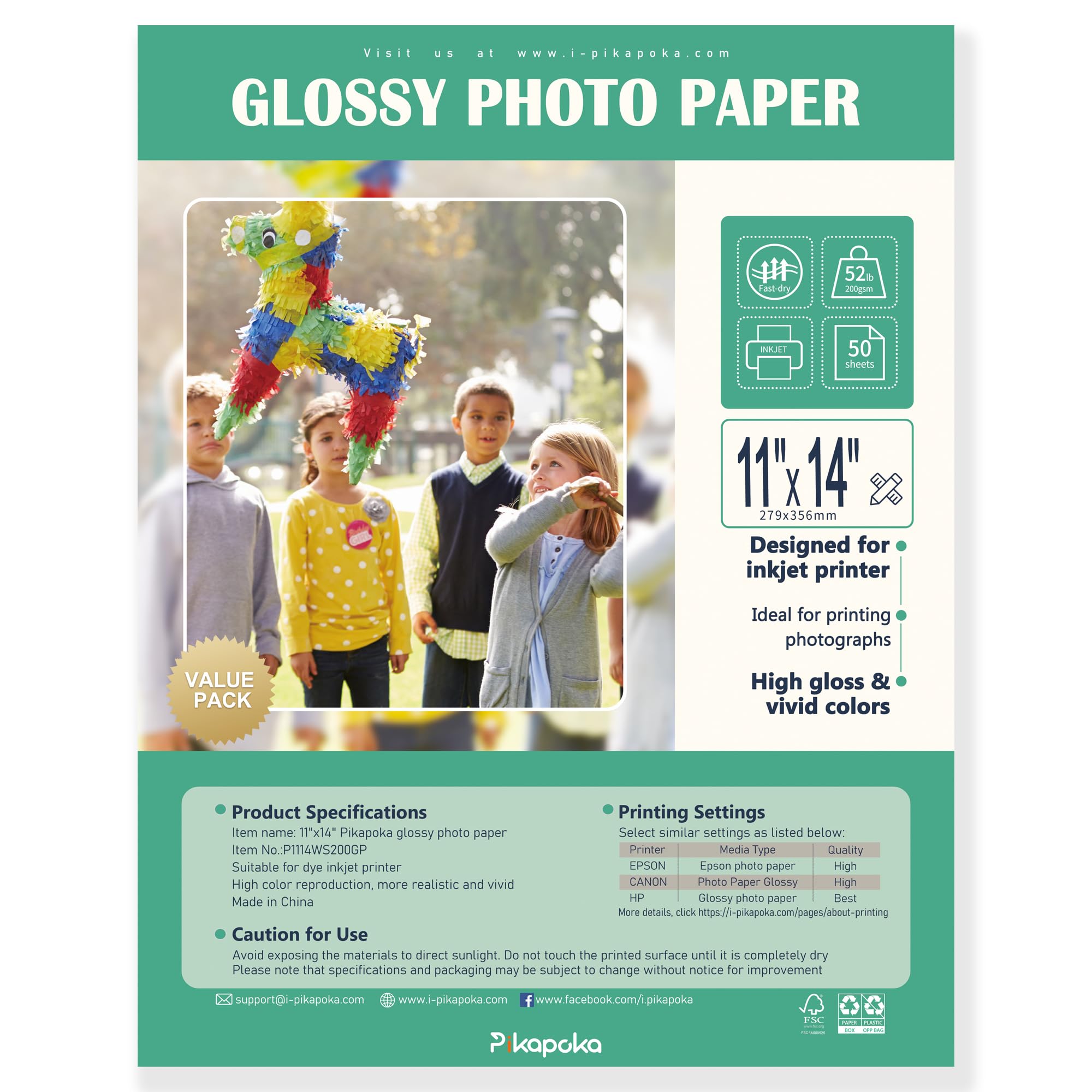 Amazon.com : Pikapoka 11x14 Glossy Photo Paper, Photo Quality Paper for ...