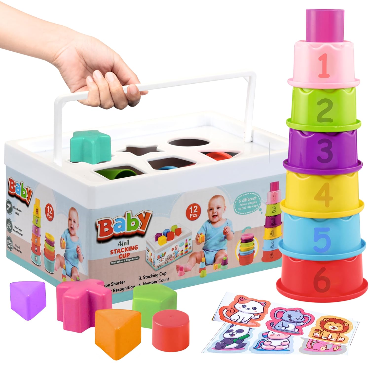 Angel Kids 4 in 1 Baby Toy Pack | Stacking Cups & Shape Sorting Blocks ...