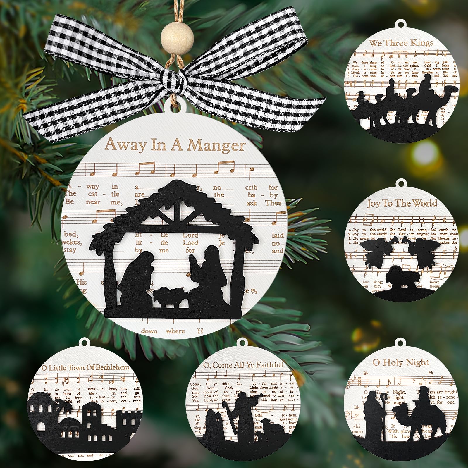 Amazon.com: 6 Pcs Wooden The Nativity Story Ornaments Set, Christian ...