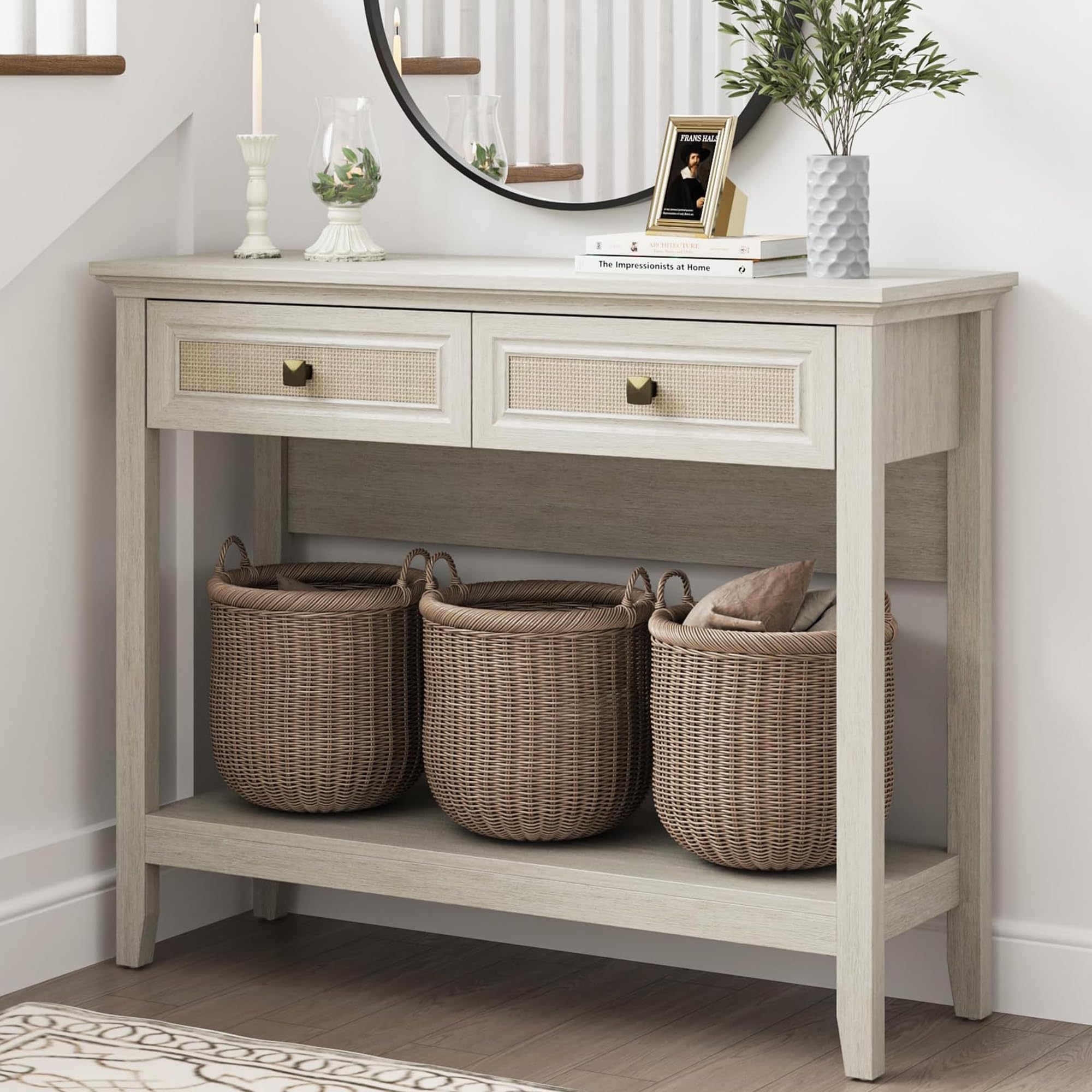 Amazon.com: RoyalCraft Console Table with Storage and Rattan Drawers ...