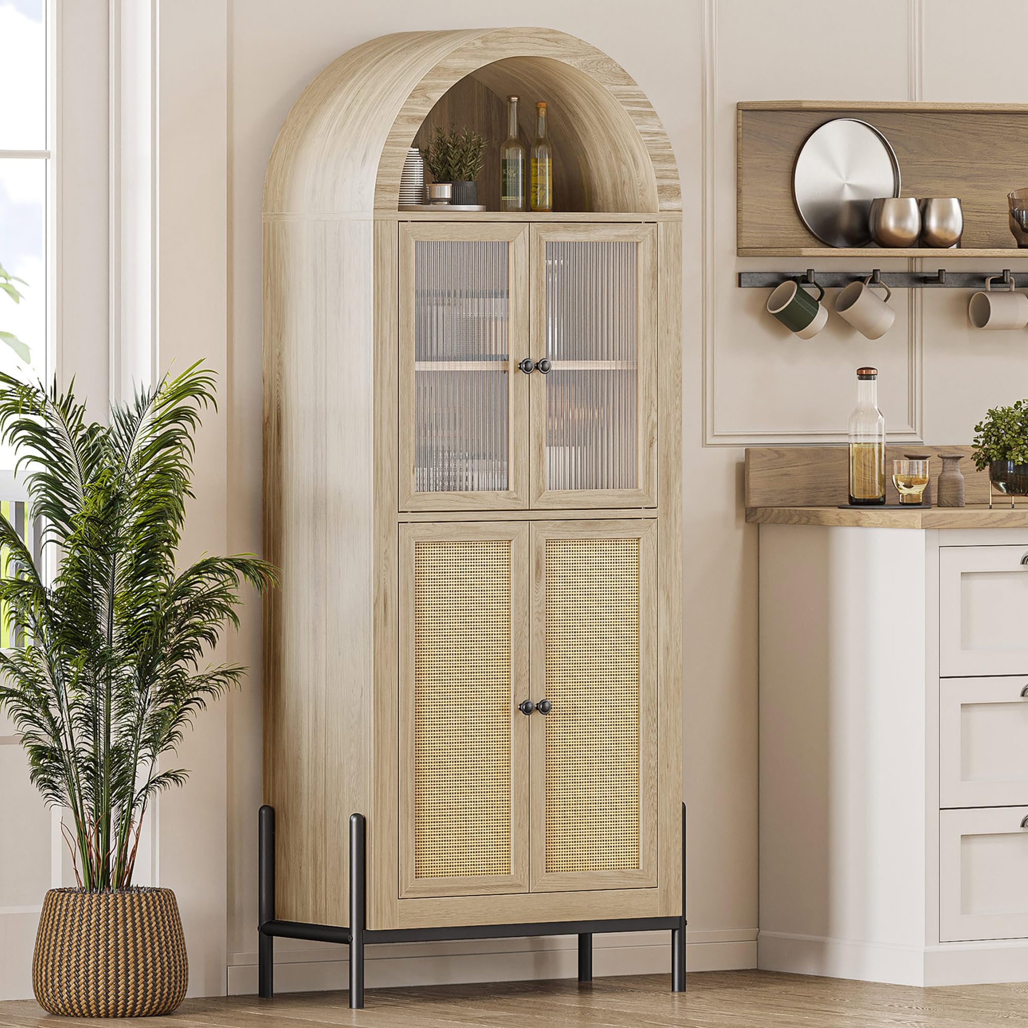 Belleze Boho Tall Arched Kitchen Pantry Cabinet 5 Tier Wood ...