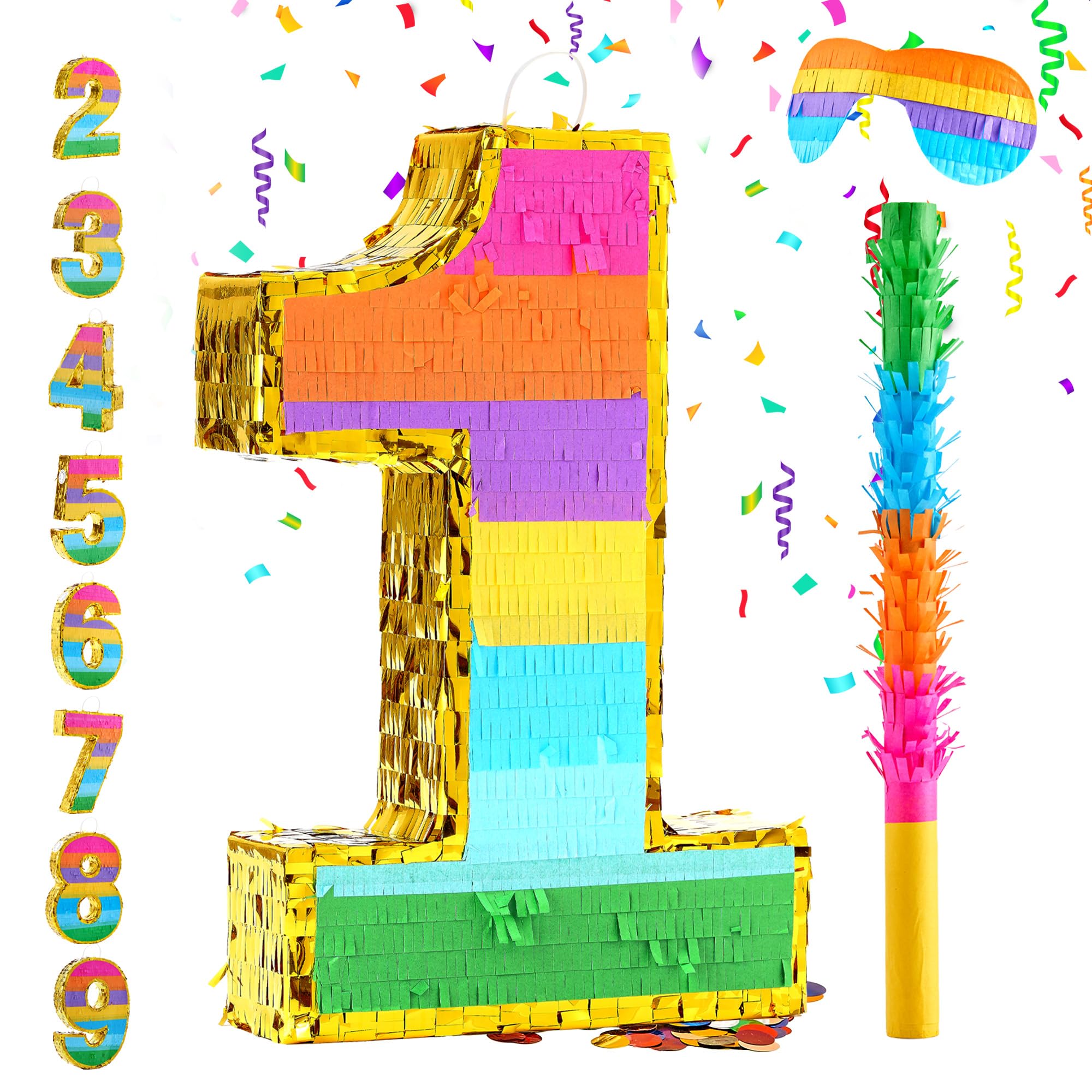 Amazon.com: Rainbow Number 1 Pinata for 1st Birthday Party Decorations ...