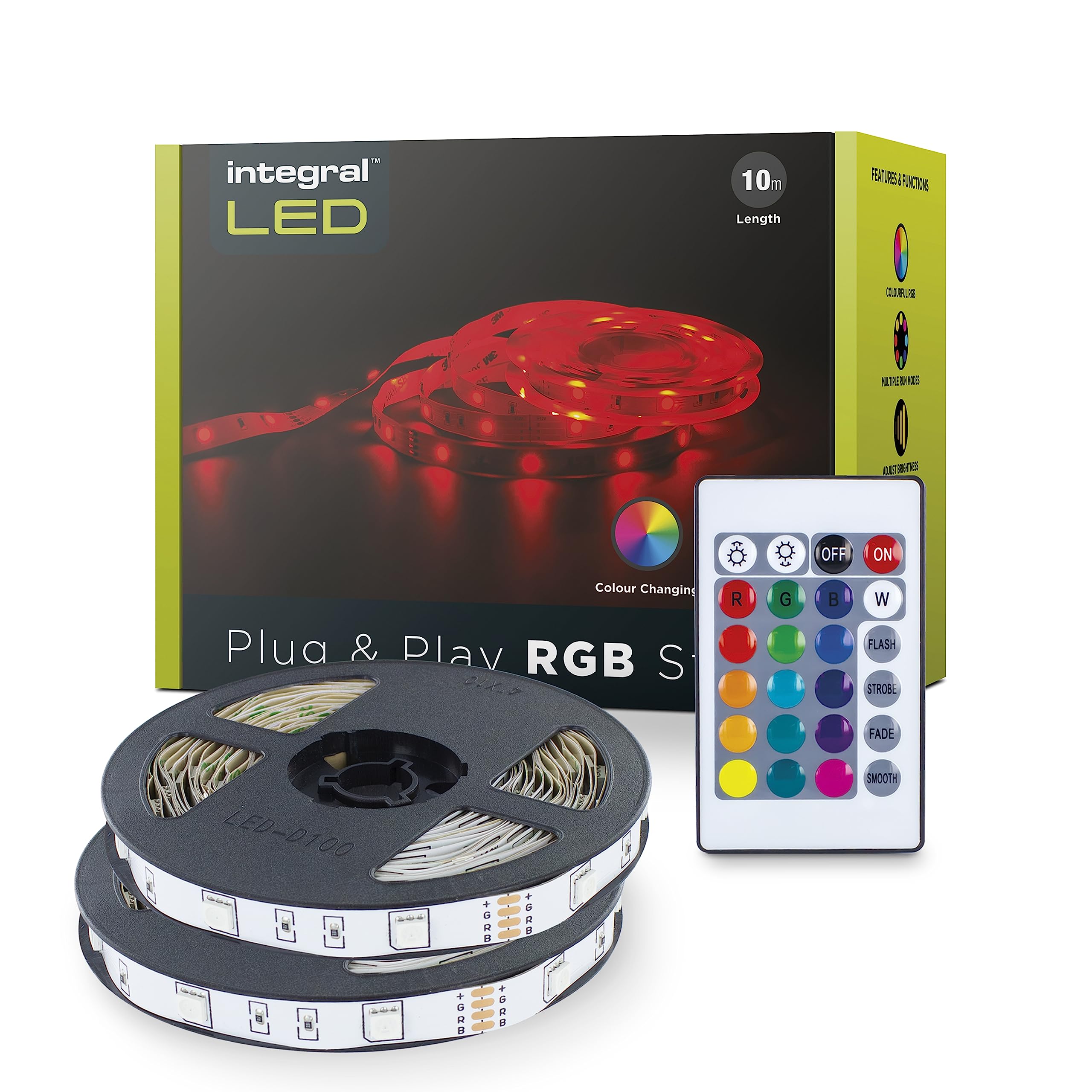 Integral LED 10m RGB Strip Light with UK Plug Adapter & IR Controller ...
