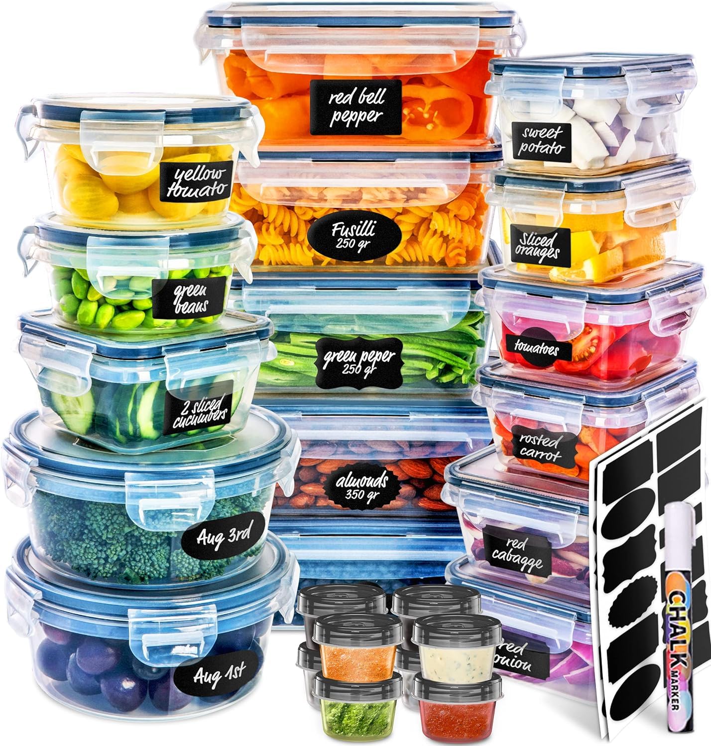 Snazzy 24 Pack Airtight Food Storage Container Set - BPA Free Clear ...