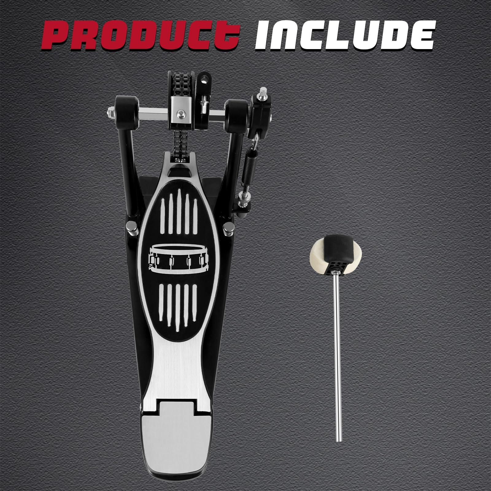 RANMING Single Bass Drum Pedal,Two-Sided Beater Head Drum Pedal,Double ...