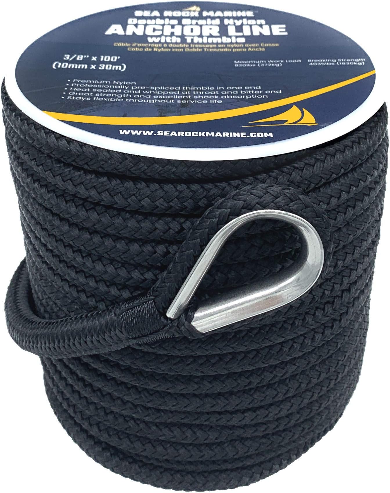 Amazon.com: Sea Rock Marine 100’ x 3/8” Double Braid Nylon Anchor Rope ...