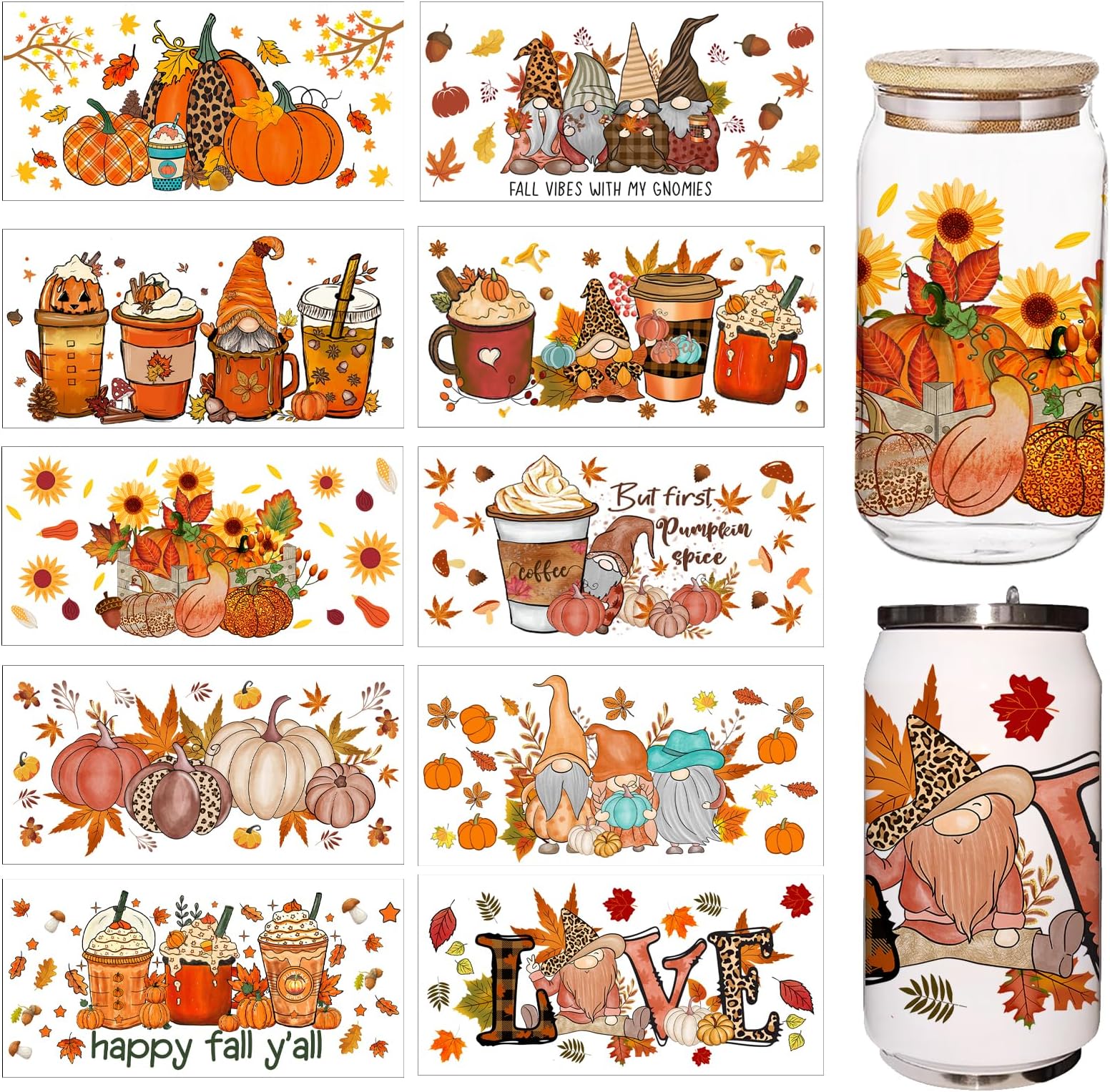 Amazon.com: 10 Sheet UV DTF Cup Wrap, Fall Theme Harvest Pumpkin Maple ...