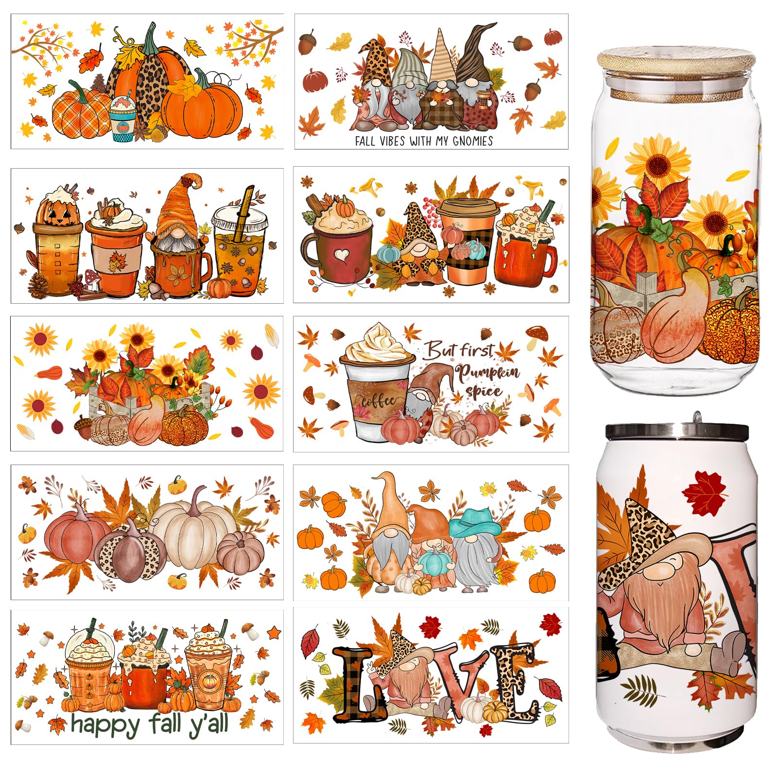 Amazon.com: 10 Sheet UV DTF Cup Wrap, Fall Theme Harvest Pumpkin Maple ...