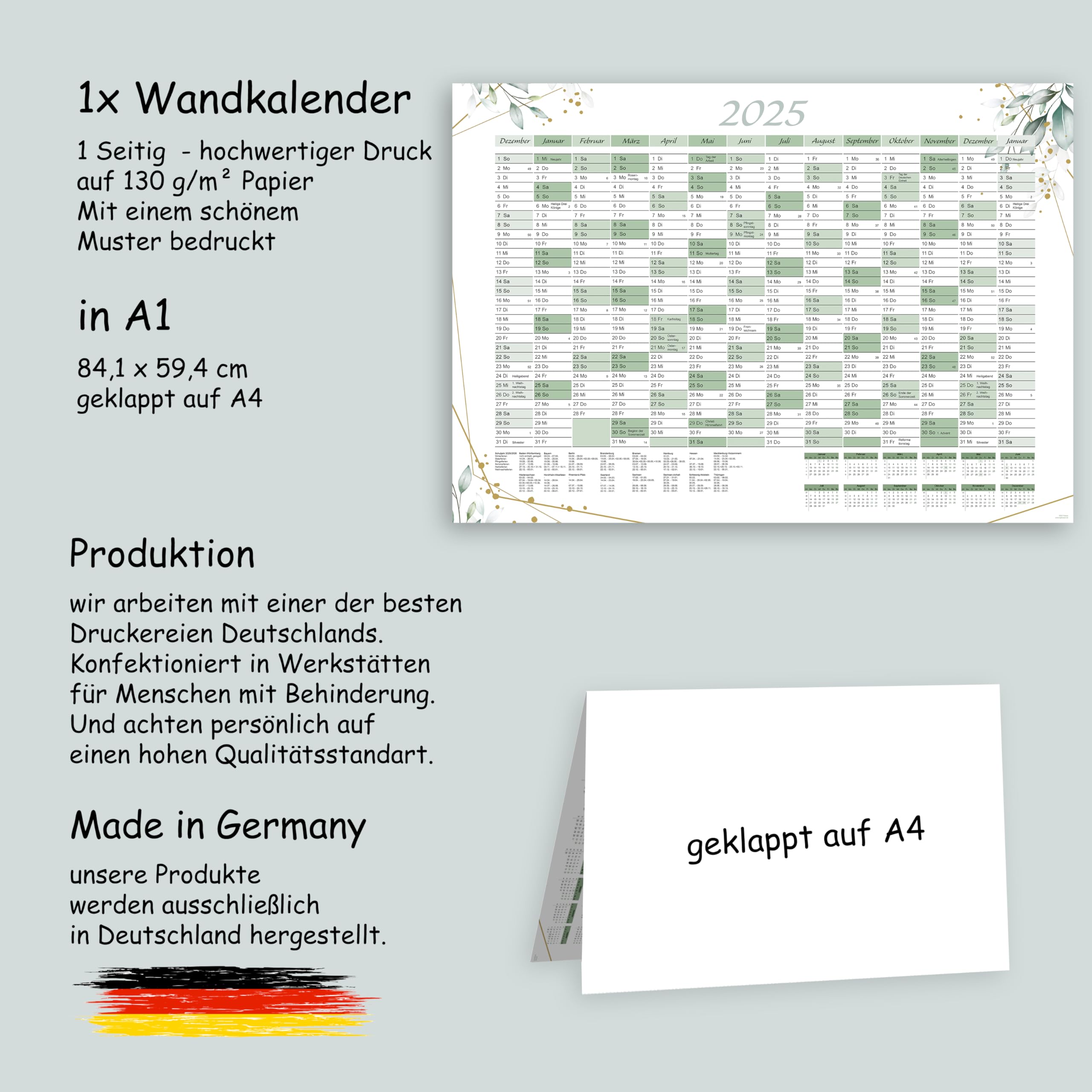 XXL Annual Calendar 2025 + January 2026 Year Planner in A1 in Beautiful ...