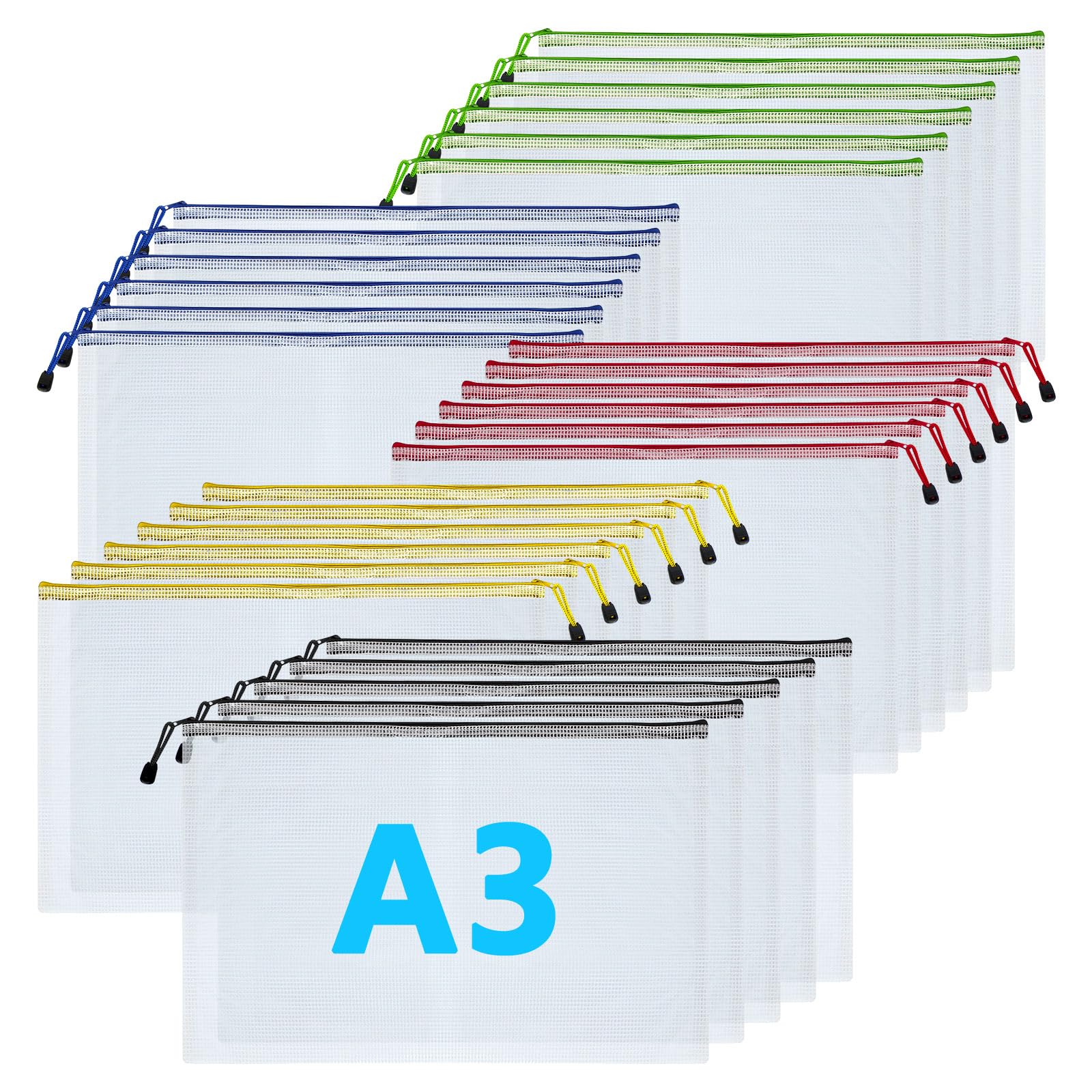 VIDETOL A3 Zip Plastic Wallets, 25 Pcs A3 Zip Lock Bags Mesh Document ...