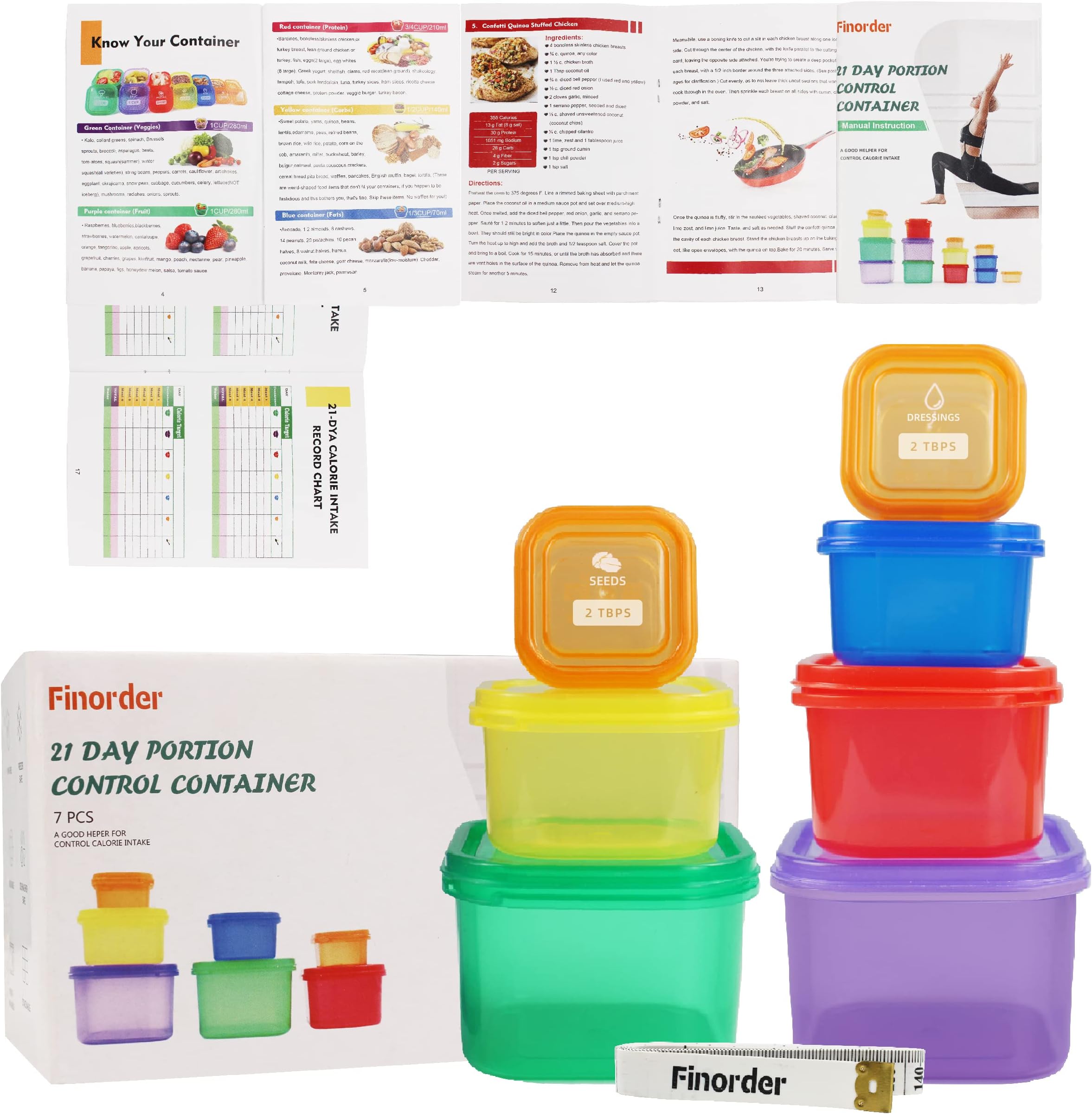Amazon.com: Finorder 21 Day Portion Control Container Kit (14-Piece ...