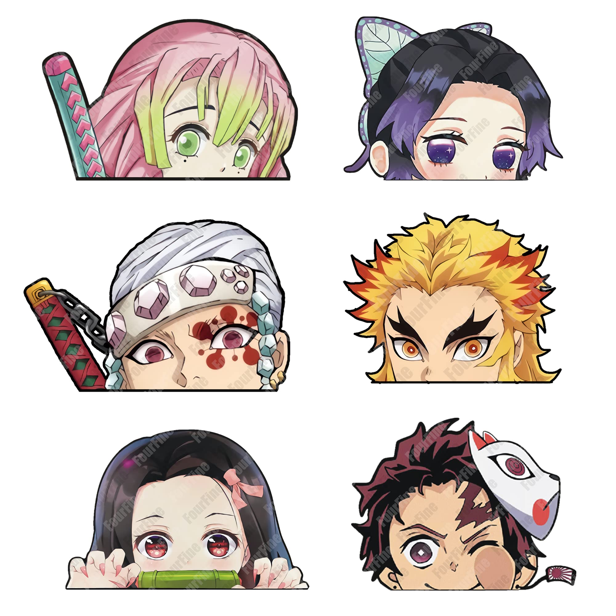 6 Pcs Anime Car Stickers Slayer Demon Rengoku Automotive Jdm ...