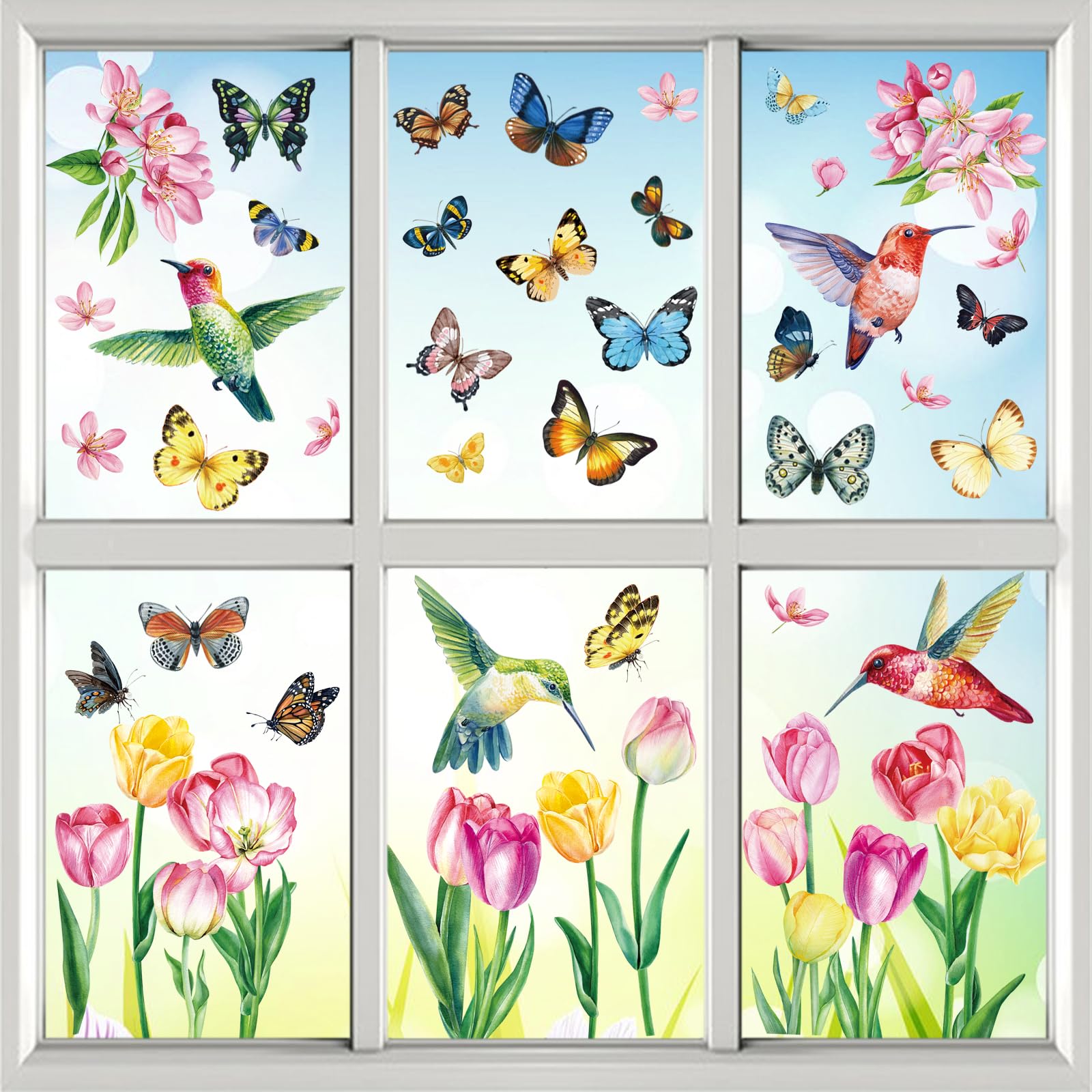 Amazon.com: Konsait 9 Sheets Spring Flower Window Clings, Large ...