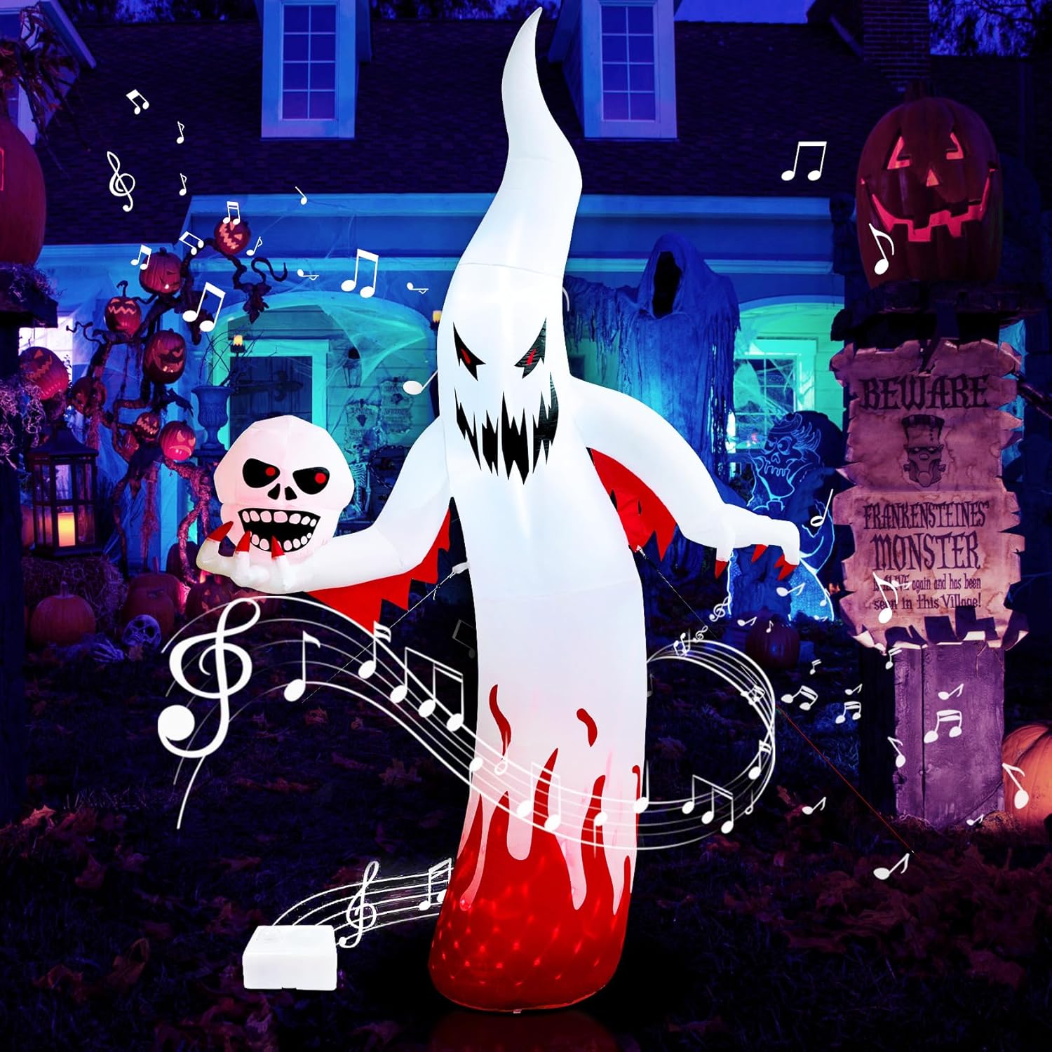 Amazon.com: TCFUNDY 12FT Halloween Inflatable Ghost with Scary Music ...