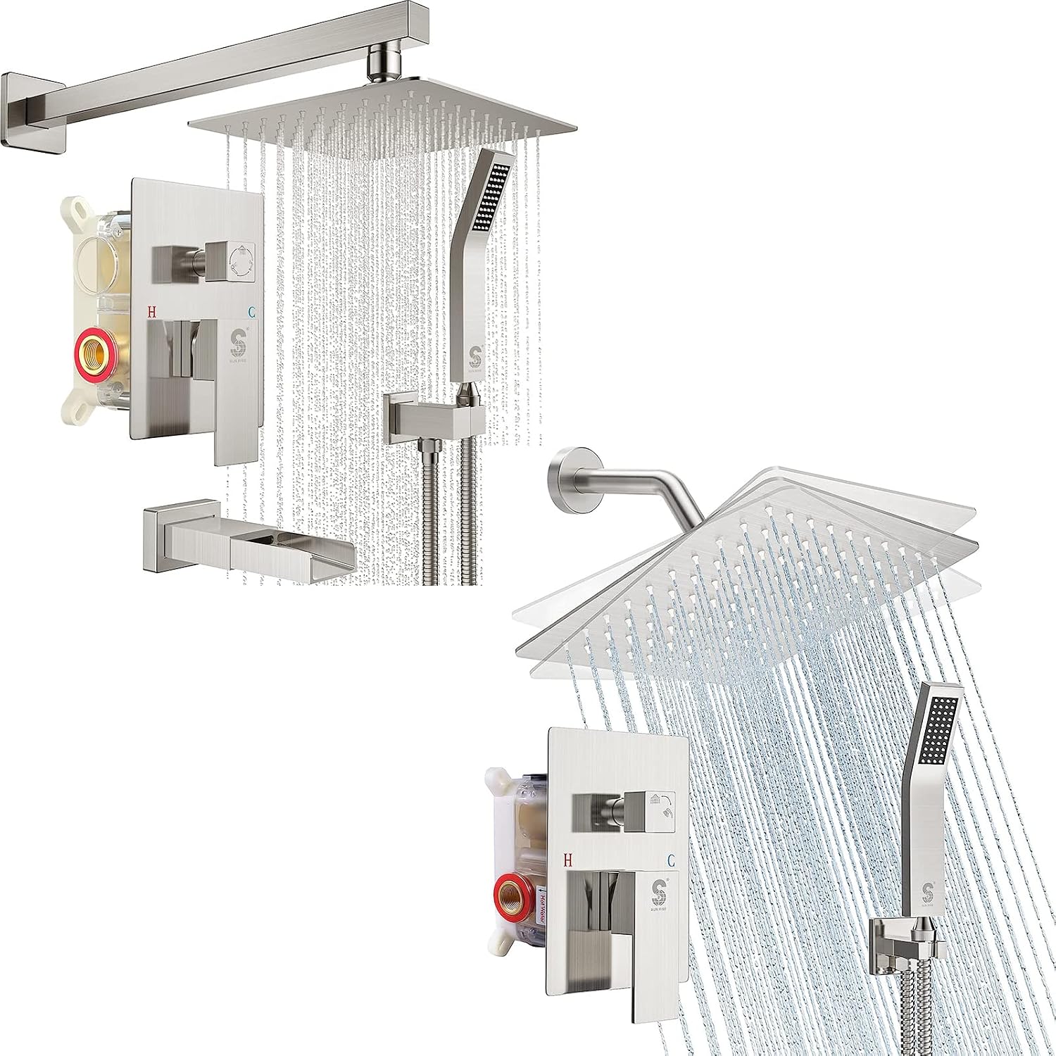 SR SUN RISE Shower Faucet Set- Shower Valve with 8 Inch Rainfall Shower ...