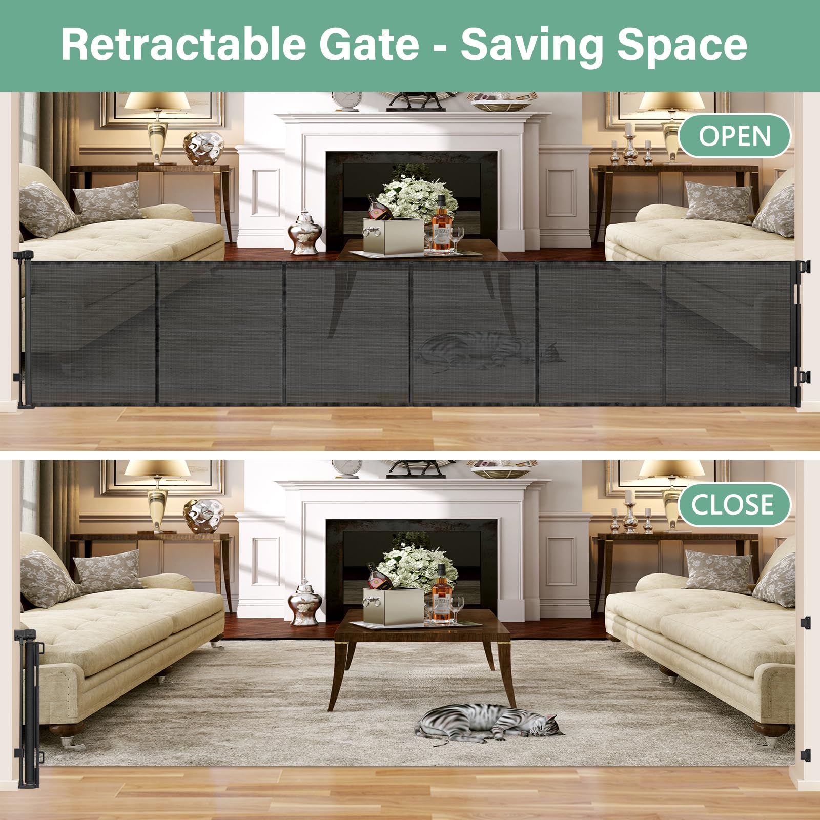 Snapklik.com : Reinforced 26 Inch Tall Retractable Dog Gate To Step ...
