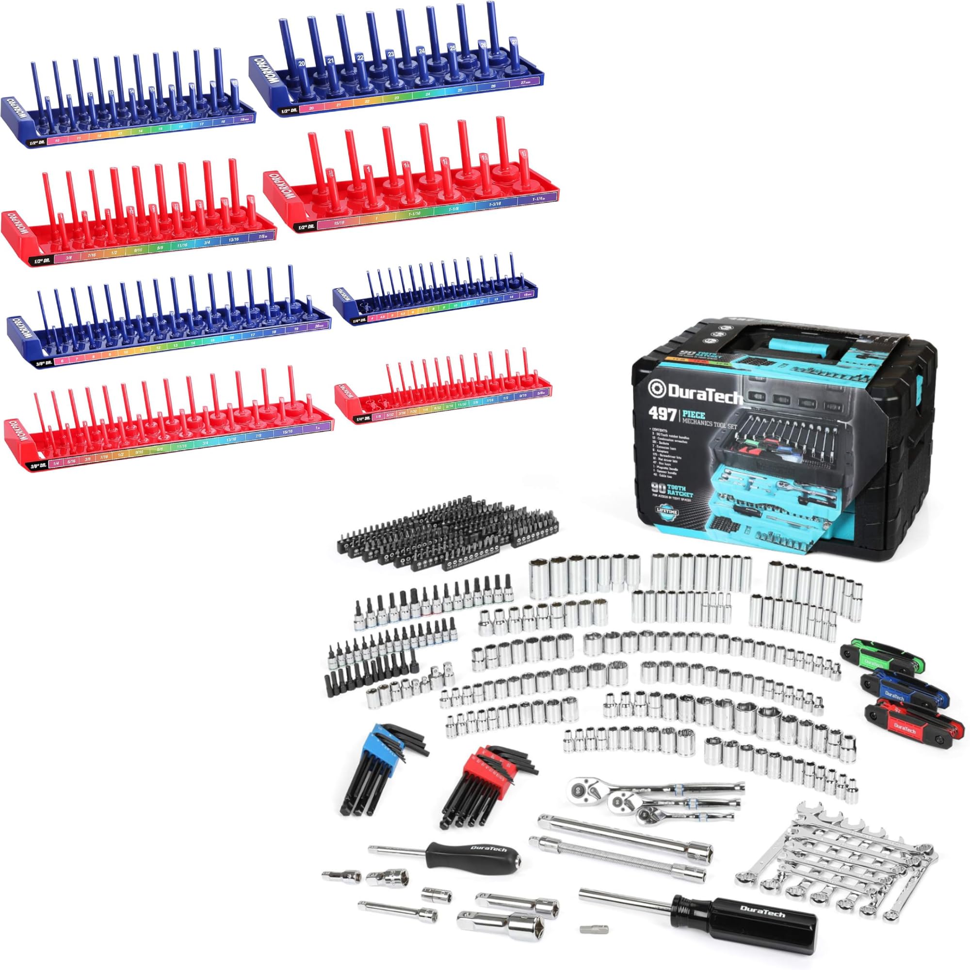 DURATECH WORKPRO Socket Organizer Set 497-Piece Mechanics Tool Set ...