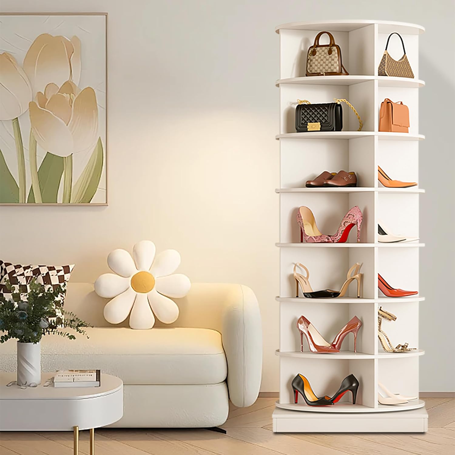 Amazon.com: HETUITUI Rotating Shoe Rack,7-Tire Rotating Shoe Rack Tower ...