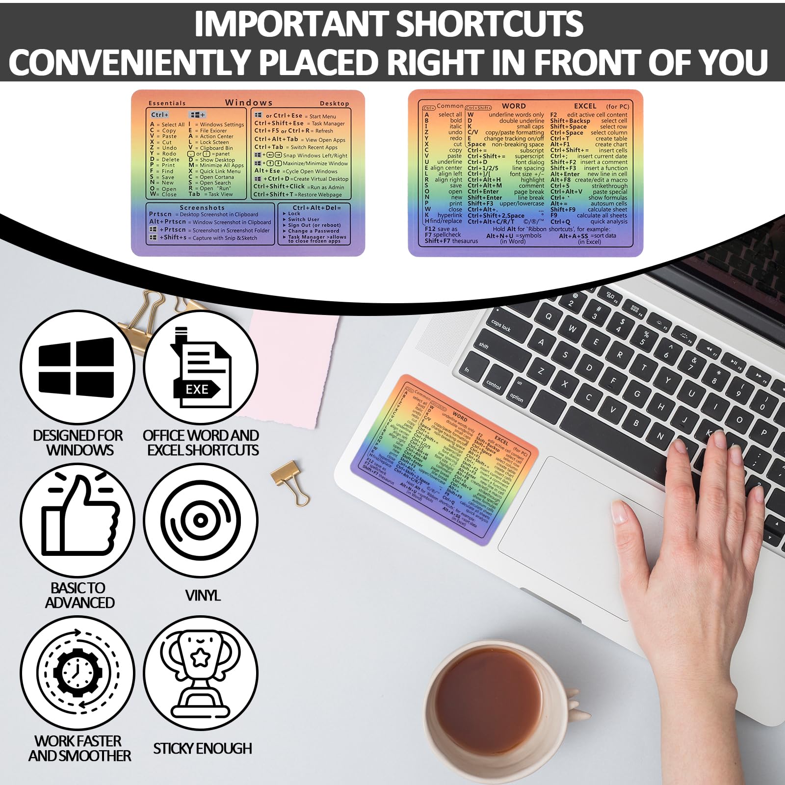 Snapklik.com : 4pcs Windows Shortcut Sticker, Excel Cheat Sheet ...