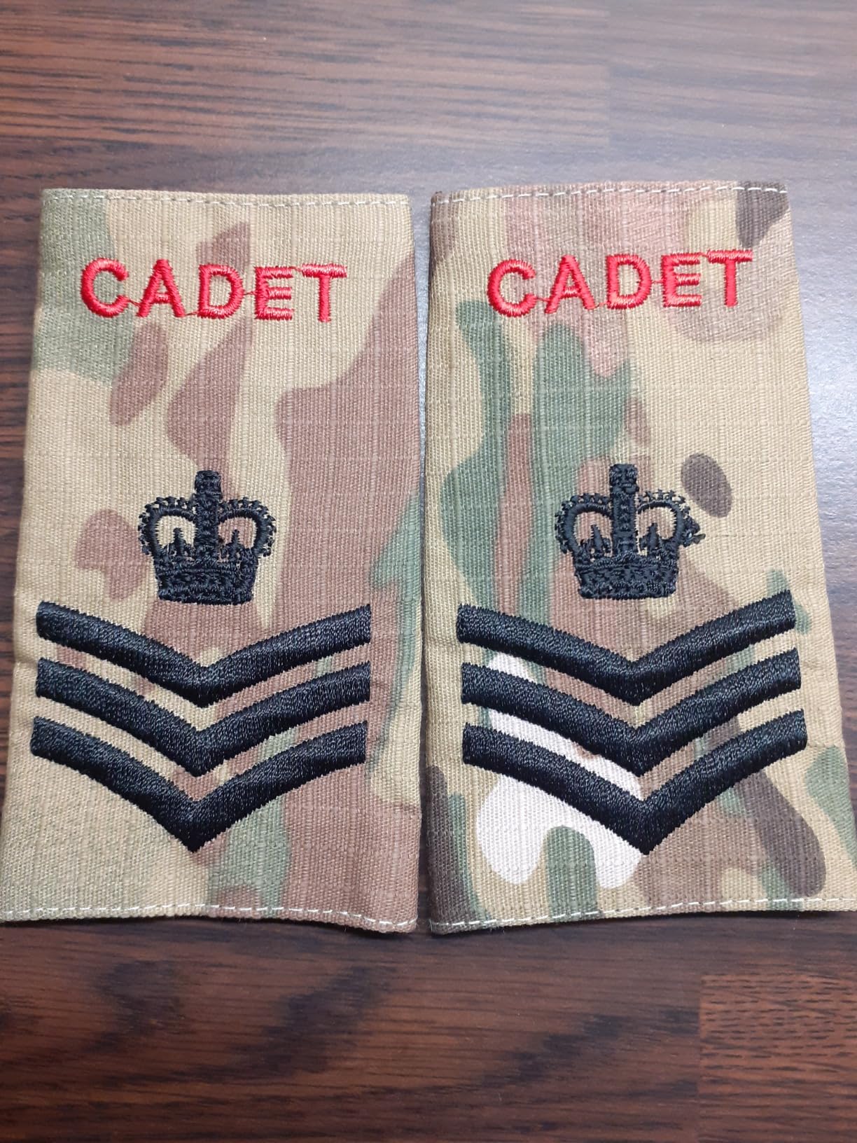 PAIR ACF / CCF Rank Slides CADET Red on MTP / Multicam (Colour Sergeant ...