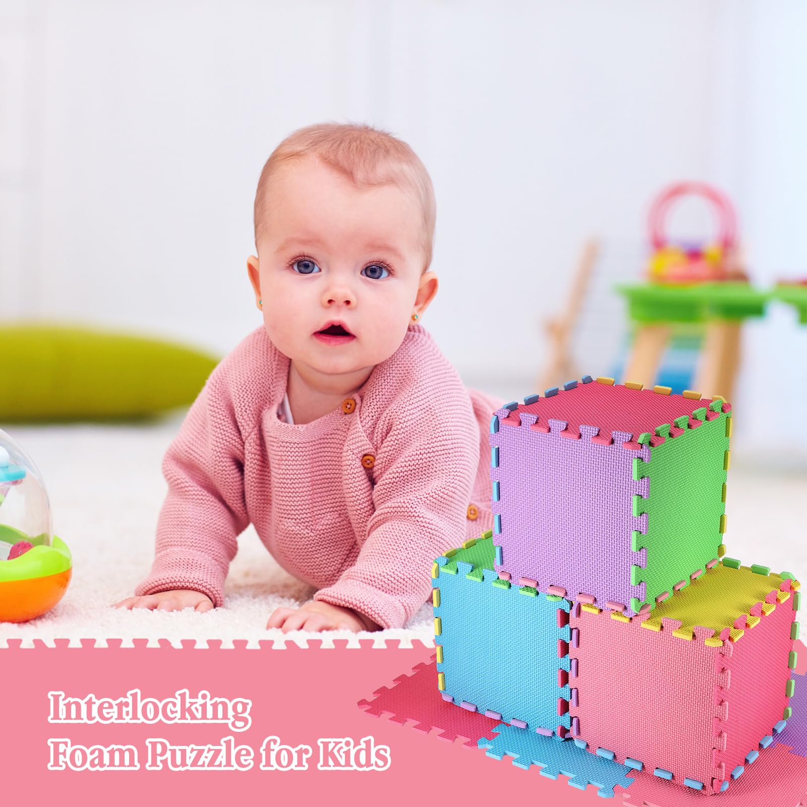 Timgle 100 Pcs Foam Puzzle Floor Mat for Kids Colorful Interlocking ...