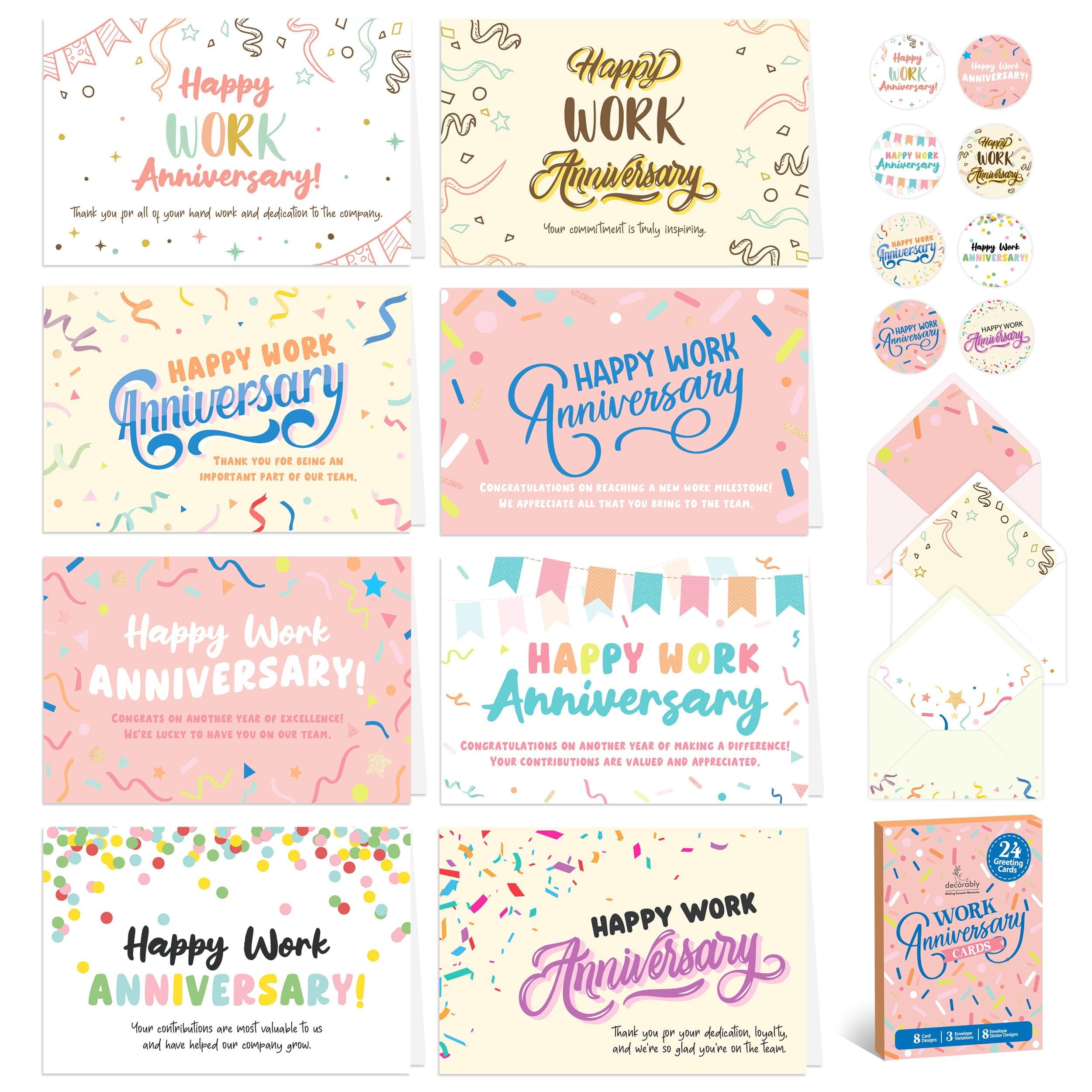 Decorably Employee Cards with Envelopes & Stickers - 24 Pack Happy Work ...