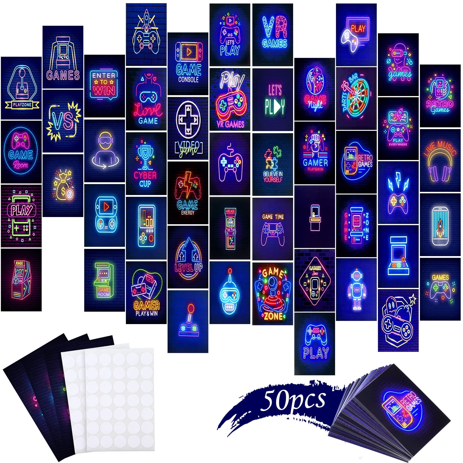 Buy 50 Pcs Neon Wall Collage Kit Video Game Themed Aesthetic Poster buy-50-pcs-neon-wall-collage-kit-video-game-themed-aesthetic-poster