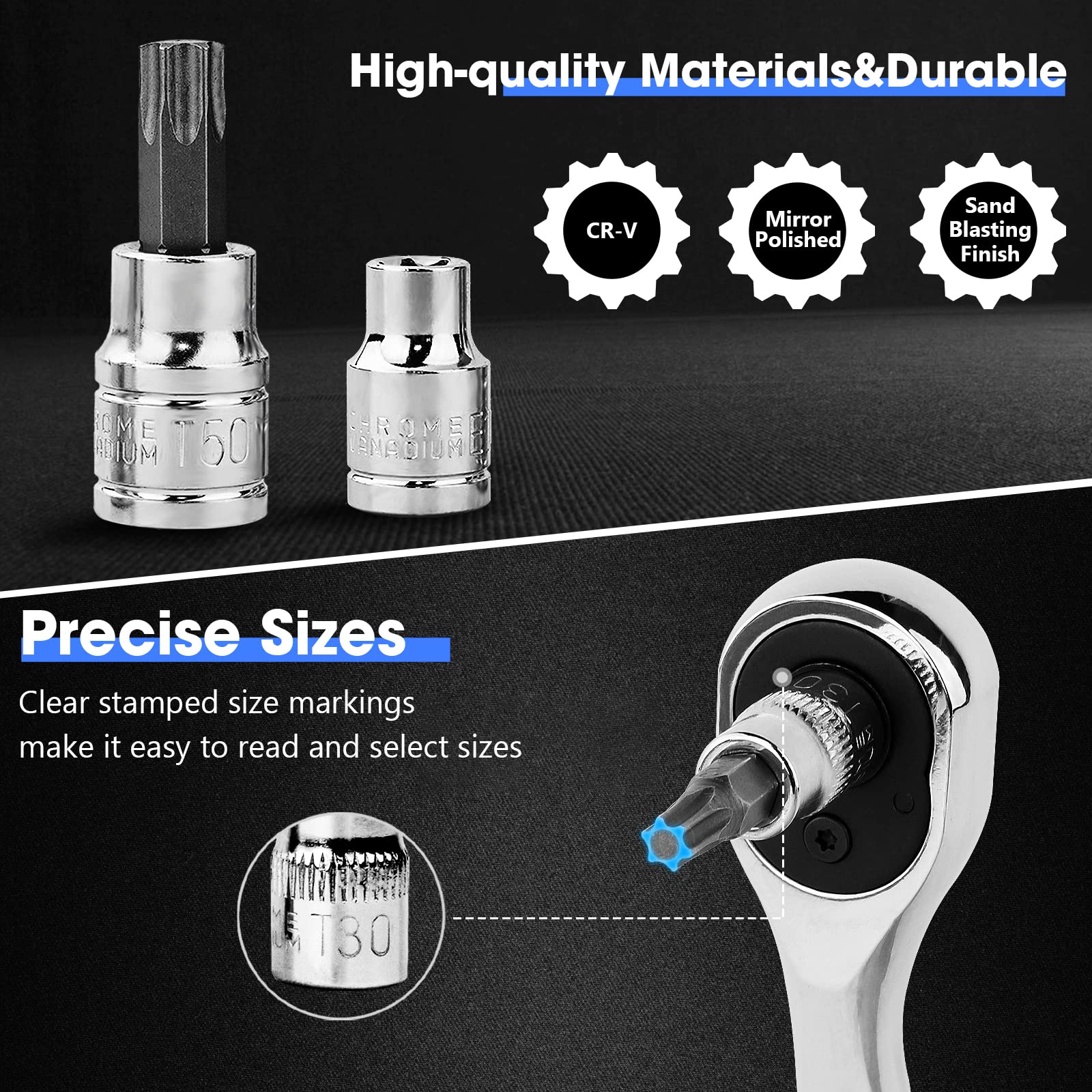 PTSTEL 53PCS Master Torx Bit Socket Set, Female E-Torx Sockets, Star ...