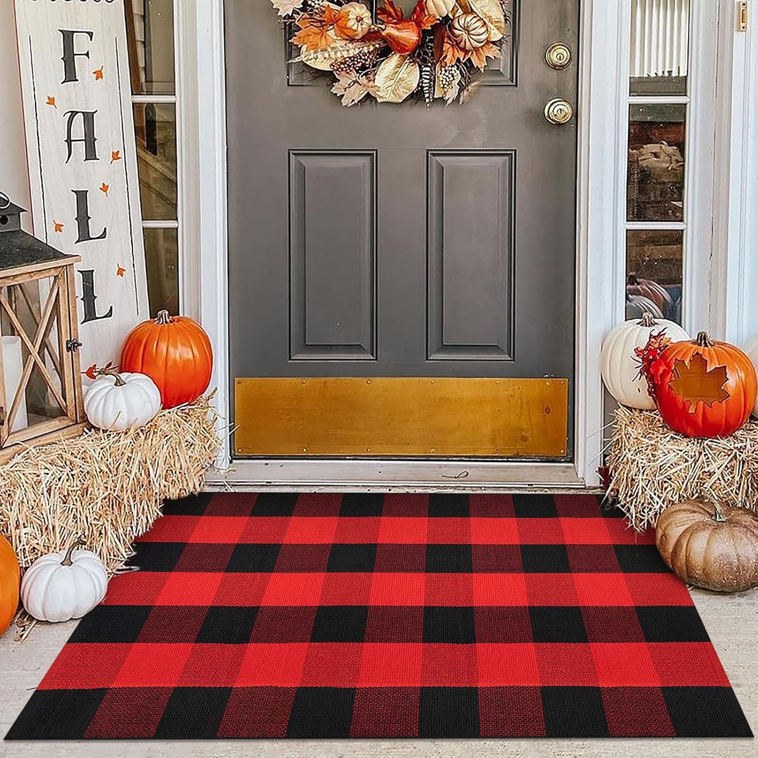 Amazon.com: EARTHALL Buffalo Plaid Outdoor Rug Red 27.5 x 43 Inches ...