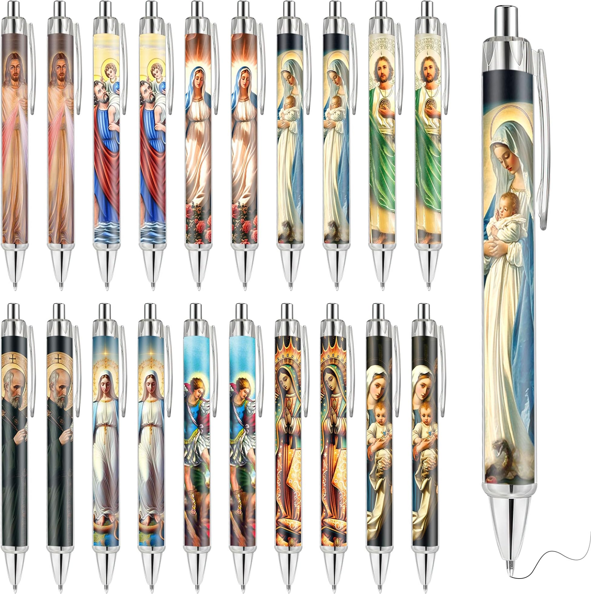 Amazon.com: Bozidol 20 Pcs Catholic Saint Ballpoint Pens, Black Ink ...