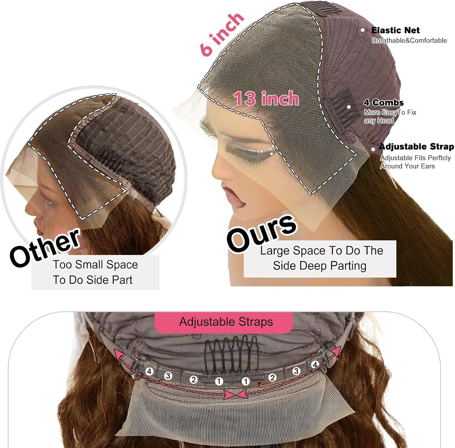 26 Inch Chocolate Brown 13×6 HD Lace Front Human Hair Wigs,Water Wave ...