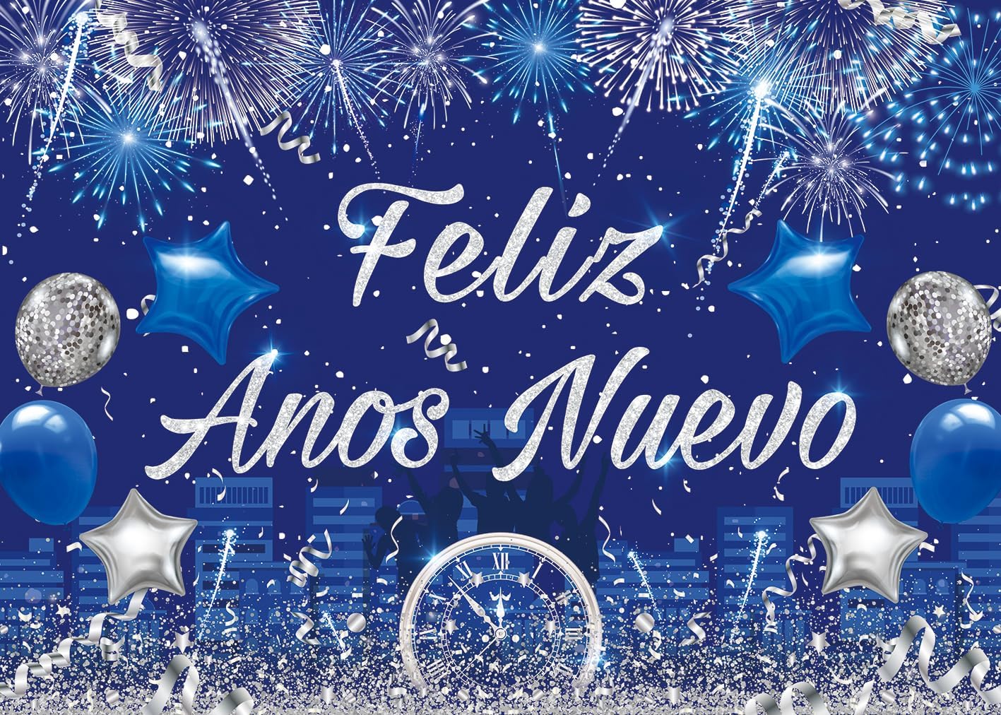 Amazon.com : Feliz Anos Nuevo Banner Spanish Happy New Year Backdrop ...