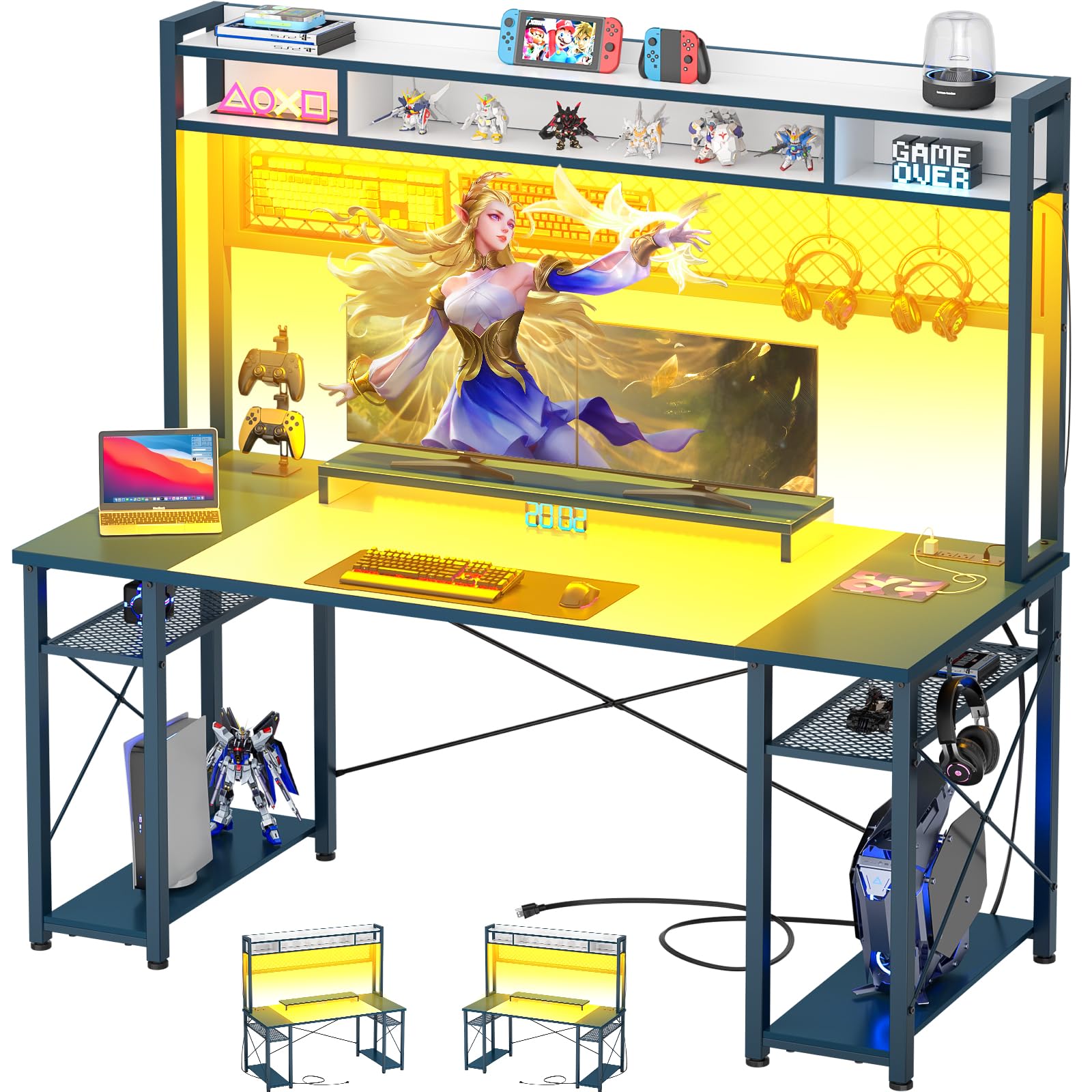 Amazon.com: iSunirm 55 Gaming Desk with Hutch, Large Computer Desk with ...