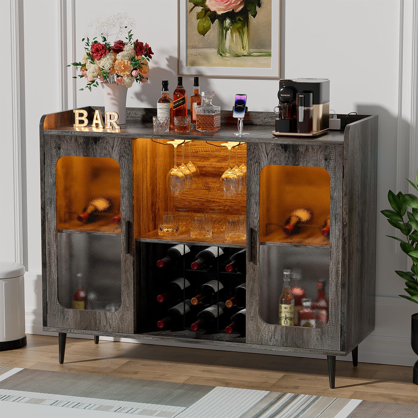 Amazon.com: WASAGUN Bar Cabinet with RGB LED Lights, Wine Cabinet with ...