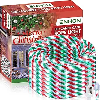 33FT Christmas Candy Cane Rope Lights, Waterproof 396 LEDs Candy Cane ...