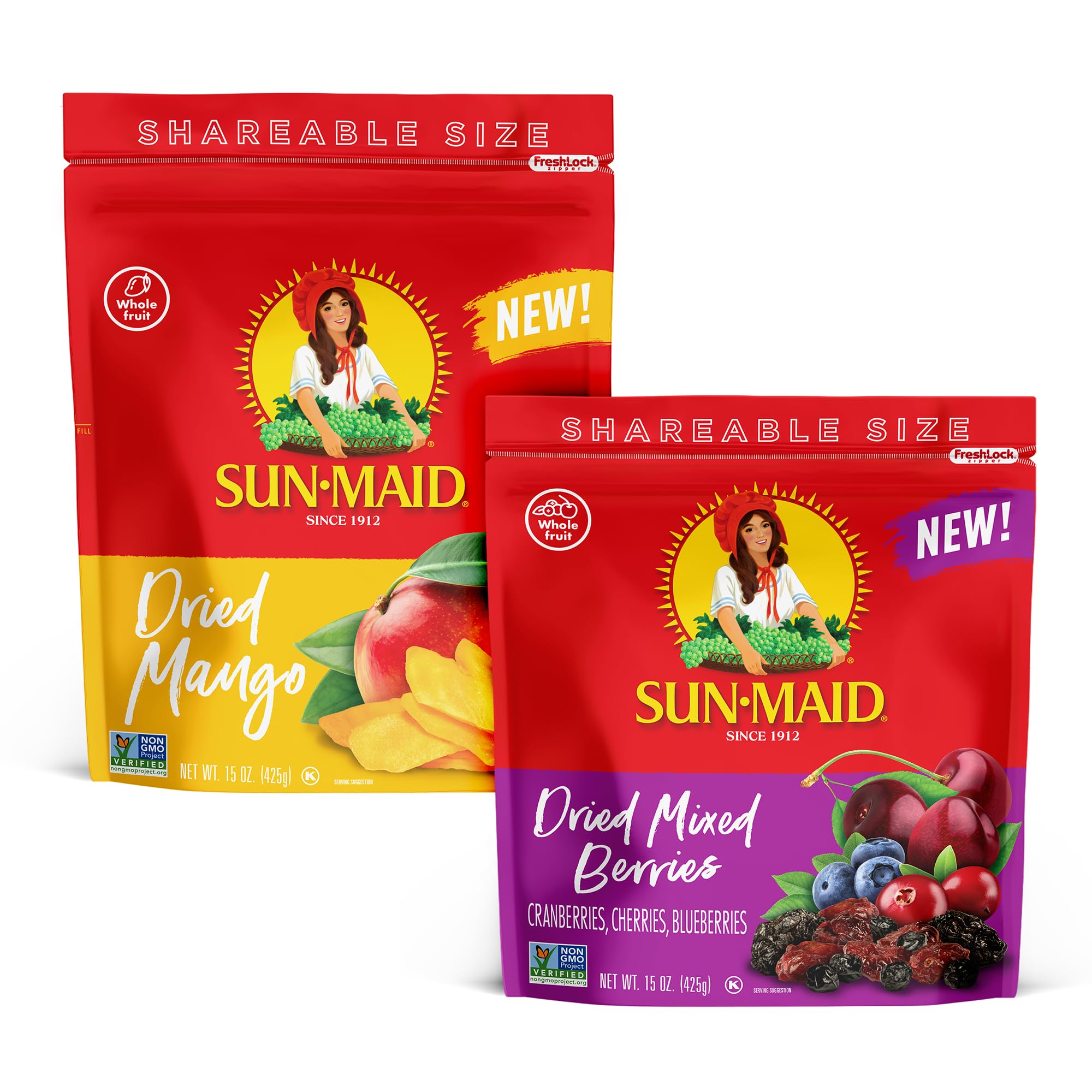 Amazon.com: Sun-Maid Dried Mixed Berries, 15oz & Dried Mangos, 15oz ...