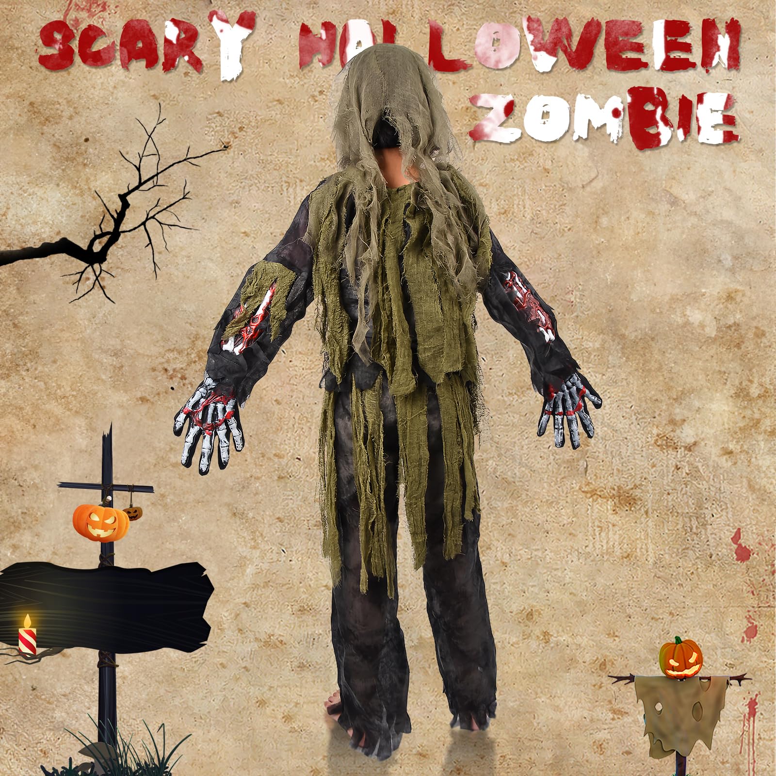 Snapklik.com : Neragron Zombie Costume Kids, Scary Halloween Skeleton ...