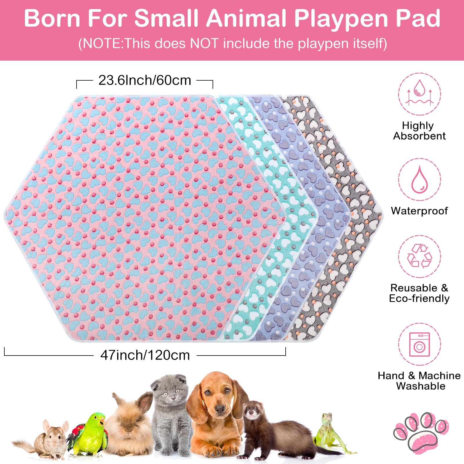 4pcs 47 in Guinea Pig Playpen Pad Waterproof Hexagon Mat Reusable Dog ...