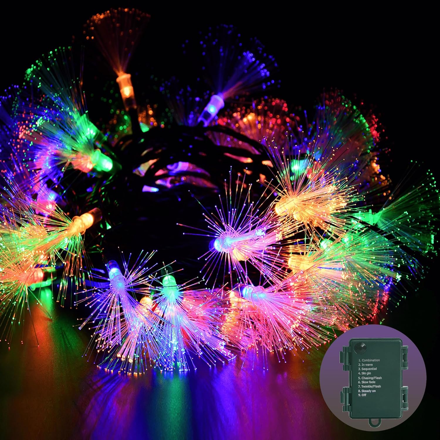 Fiber Optic Fairy Lights Battery Operated, 33FT 60 LED Firework String ...