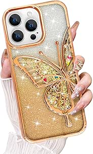 Amazon.com: KANGHAR Compatible for iPhone 16 Pro Max Case, Clear Glitter Quicksand 3D Butterfly ...