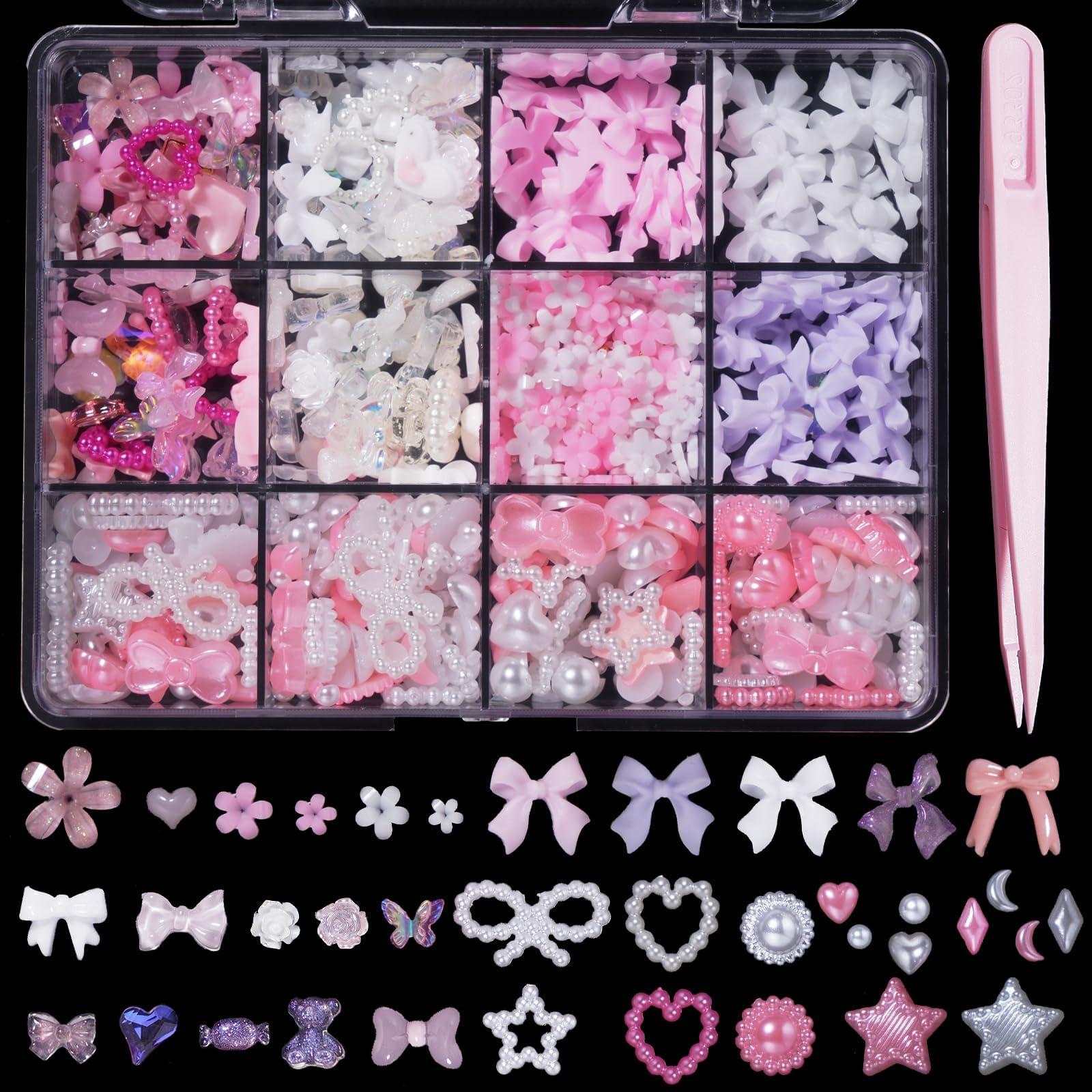 Amazon.com: 3D Assorted Pink White Black Bows Acrylic Nail Charms, Mix ...