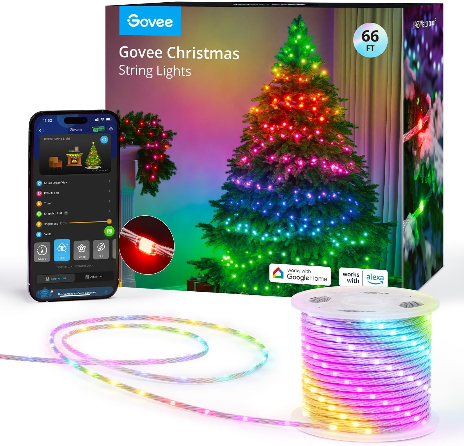 Amazon.com: Govee Christmas Lights 66ft, Smart RGBIC String Lights App ...