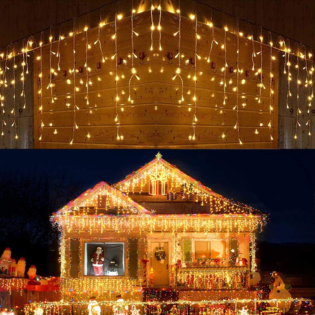 DEPOVOR Christmas LED Icicle Curtain Fairy Lights Outdoor Indoor ...