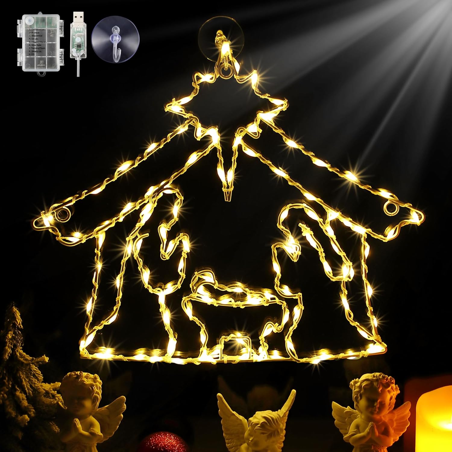 Amazon.com: Hiboom 16In Large Christmas Nativity Window Light, 8 Modes ...