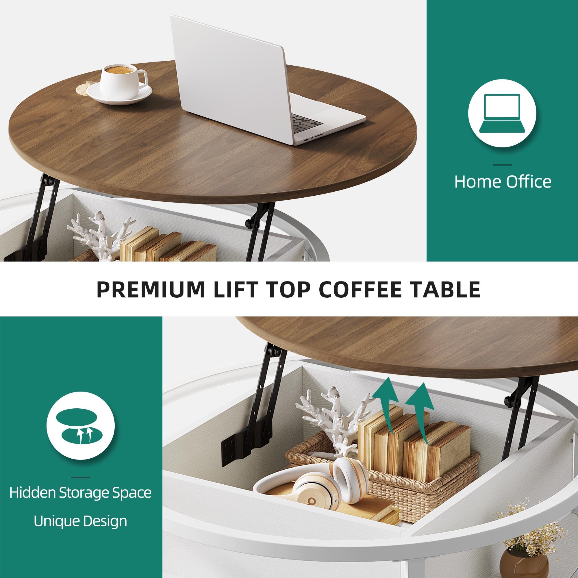 Snapklik.com : YITAHOME Round Lift Top Coffee Table, Coffee Tables For ...