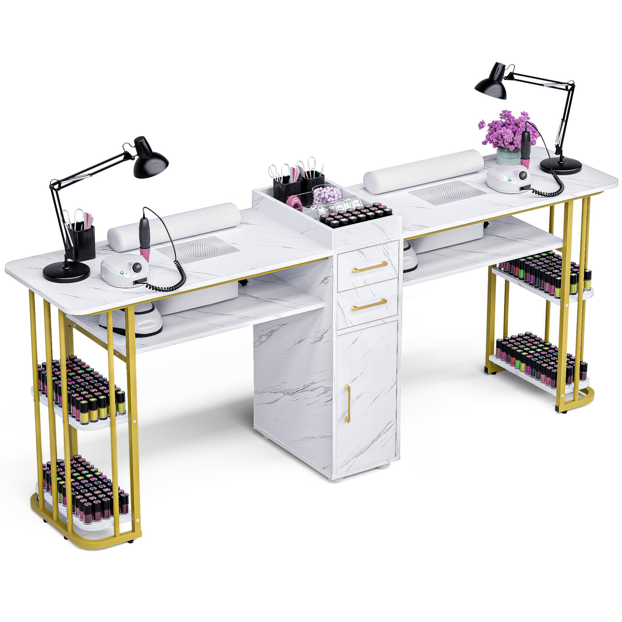 Amazon.com: Kikihouse Double Manicure Table Nail Desk for Nail Tech ...