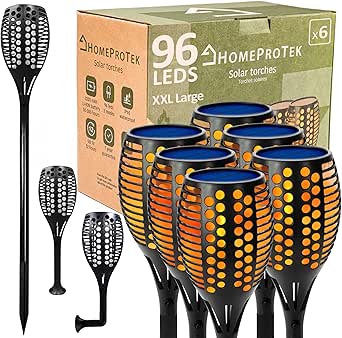 HOMEPROTEK 96 LED Solar Torch Lights, 6 Pcs Large Garden Solar Lights ...