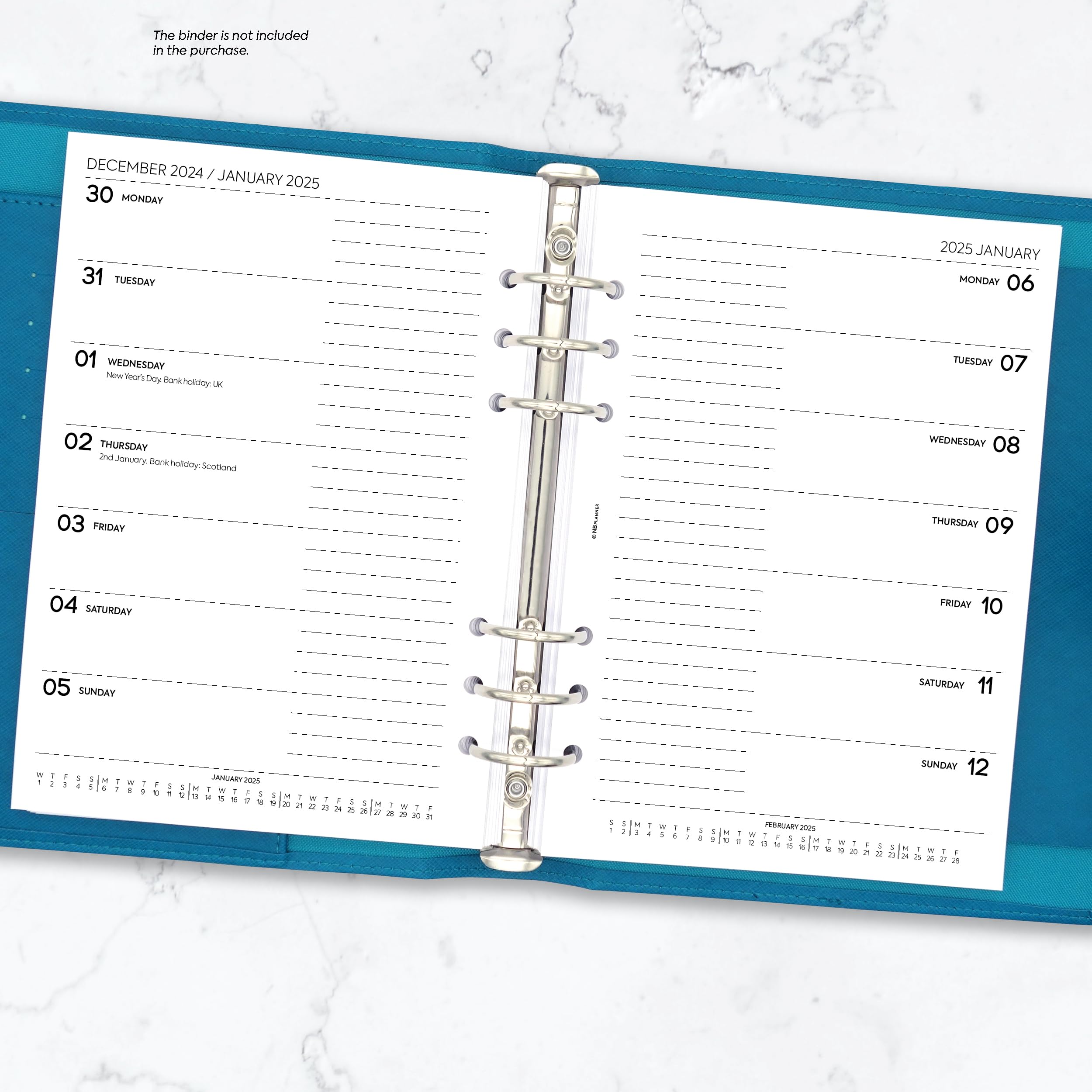 2025 Week on one page diary A5-size refill insert | Filofax A5 ...