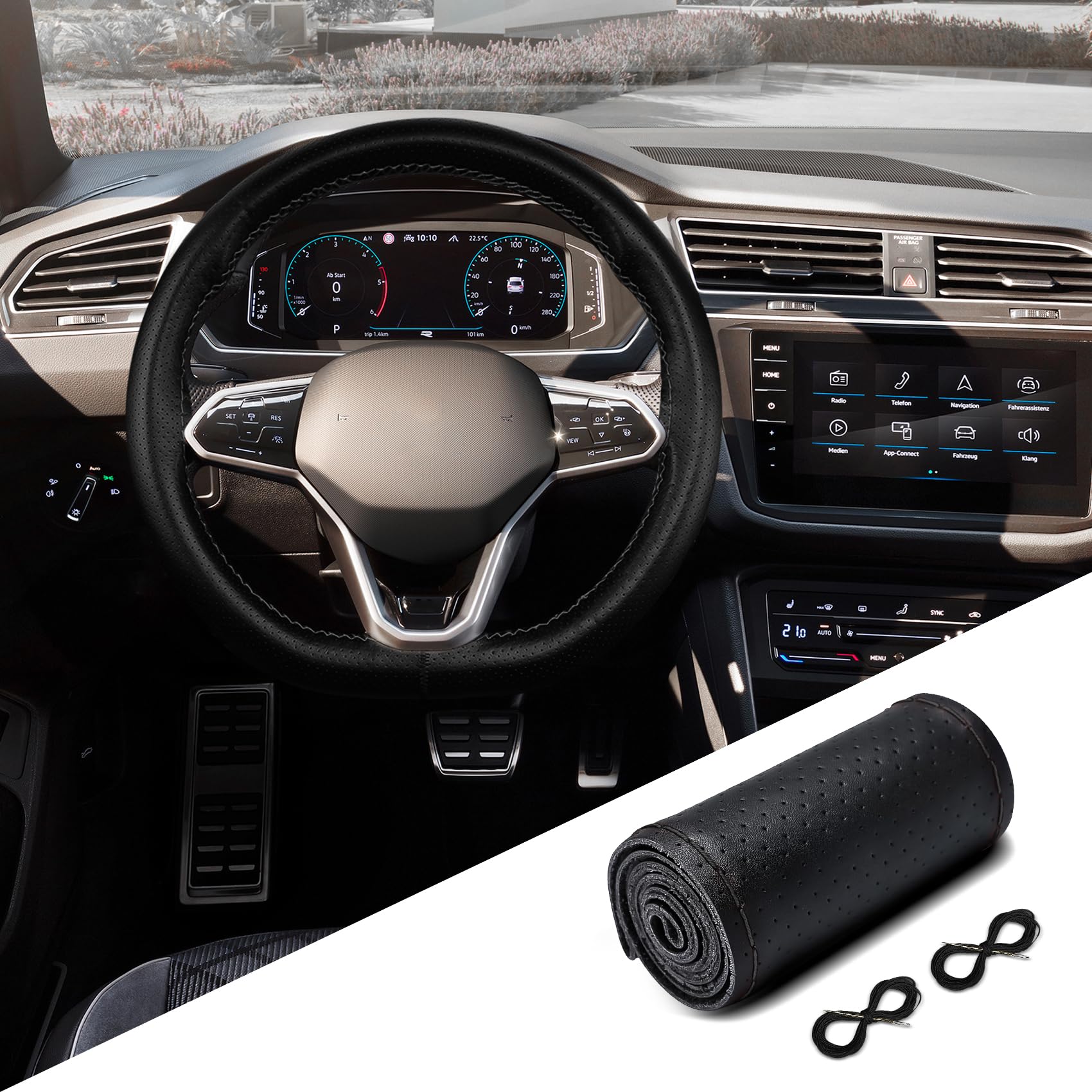 Amazon.com: CHRYMUM Leather Steering Wheel Cover Lace Up, Steering ...